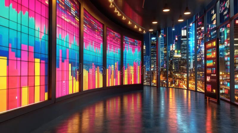 Data Visualization, Cityscape at Night Stock Photo - Image of design ...