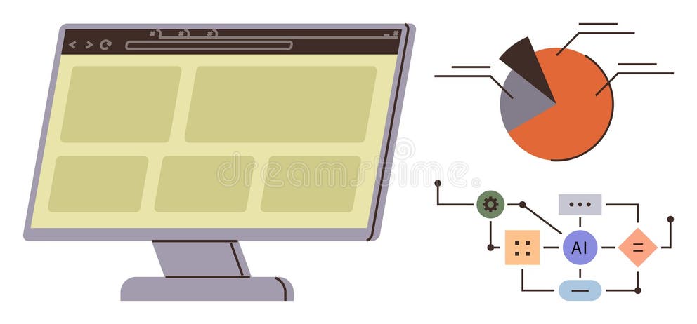 Data Visualization with Computer Interface, Pie Chart, and AI Workflow ...