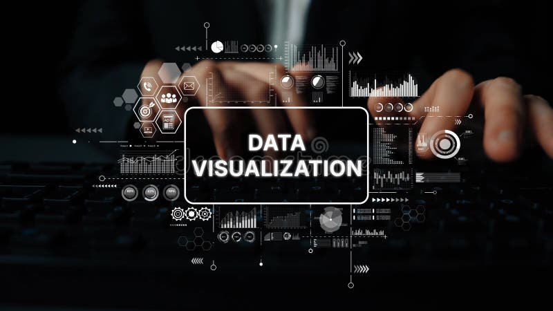 Data Visualization Concept with Hands on Keyboard and Graphical Elements for Digital Analysis ...