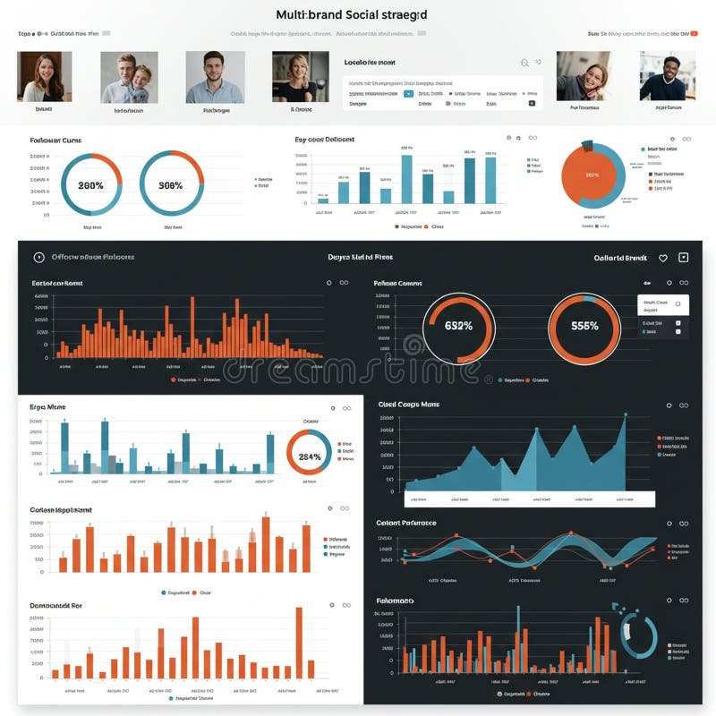 Data Visualization Dashboard Displaying Graphs and Charts for Social Media Strategy Stock ...