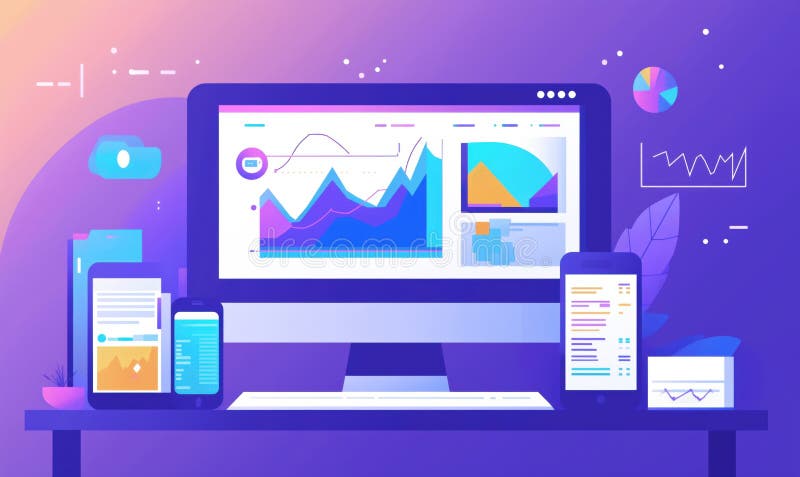Data Visualization Dashboard With Multiple Devices Displaying Analytics And Graphs Modern