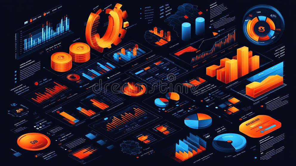 Data Visualization Dashboard with Various Charts and Graphs Stock Illustration - Illustration of ...
