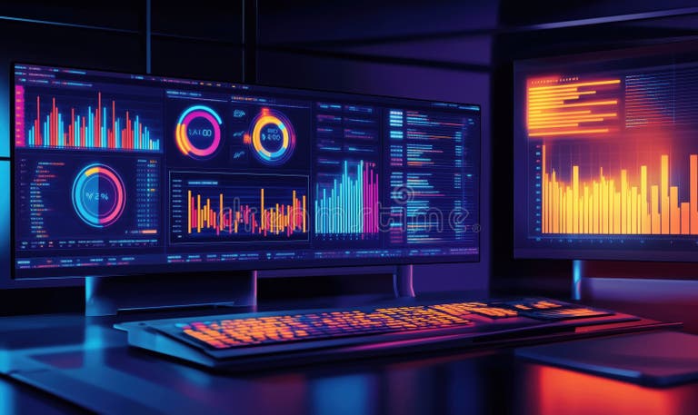 Data Visualization Dashboard with Vibrant Graphs and Charts, Showcasing ...