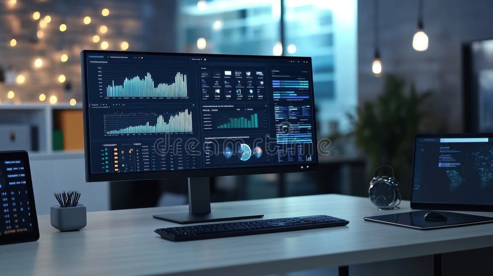 Data Visualization Dashboard Wide-Screen Display with Charts and Graphs ...