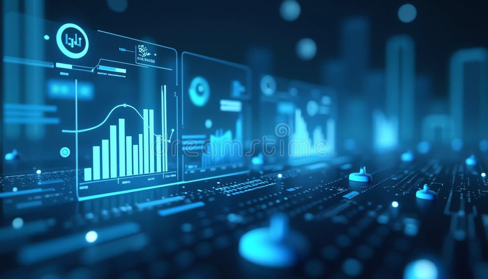 Digital Charts Display Data Analysis in Glowing Blue Tones Stock ...
