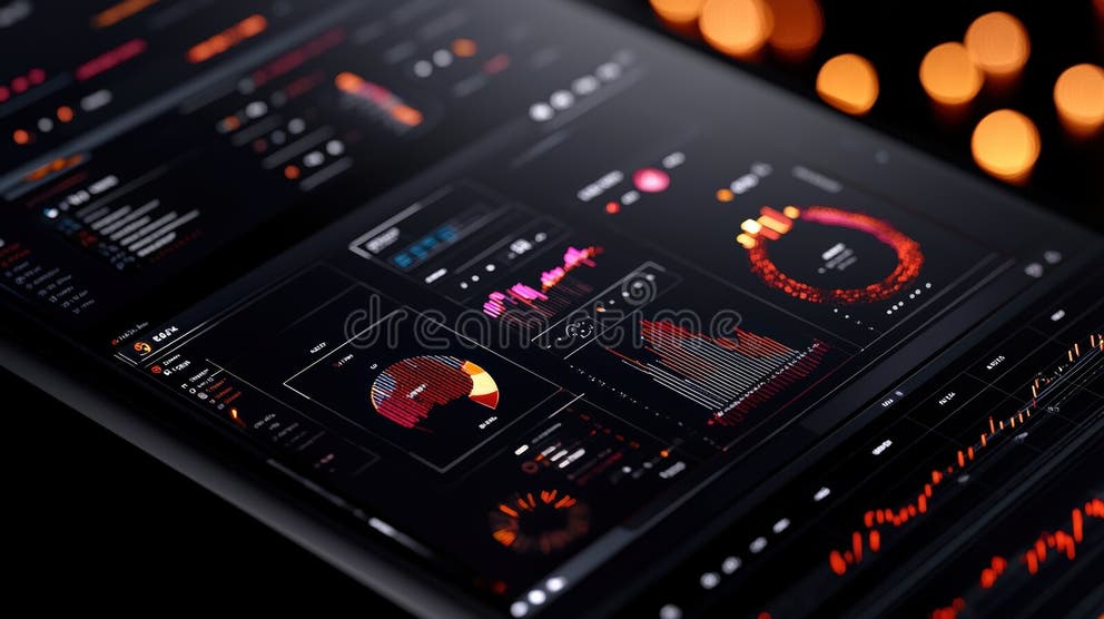 Data Visualization on Digital Device Dark Theme Stock Illustration ...