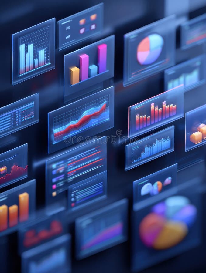 Data Visualization Displays Illustrating Various Charts and Graphs in a ...