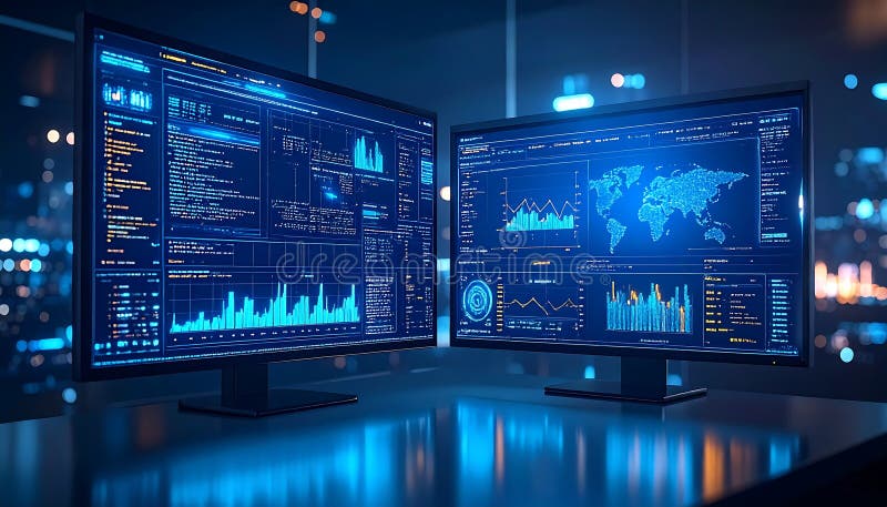 Data Visualization Event Global Analytics Dashboard Tech Office Digital Display Night View Stock ...