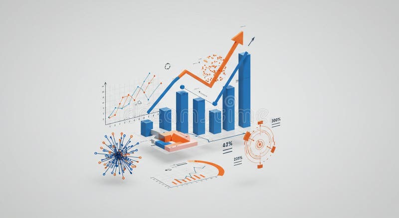 Data Visualization Featuring Blue and Orange 3D Bar Graphs, Dynamic ...