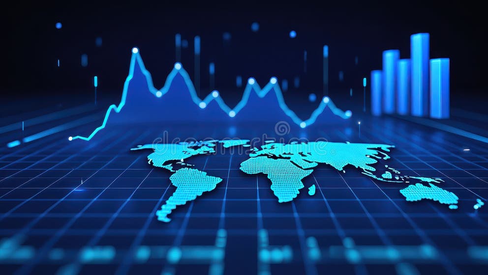 Data Visualization of Global Trends with Blue Graphs and World Map ...