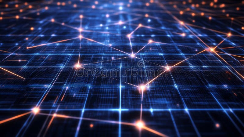 Data Visualization And Glowing Connected Lines Are Key Features Of Digital Network Nodes Stock