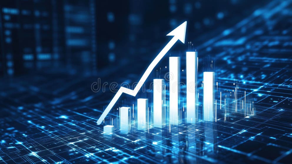 Data Visualization of Growth Trend with Upward Arrow and Bar Graph on ...