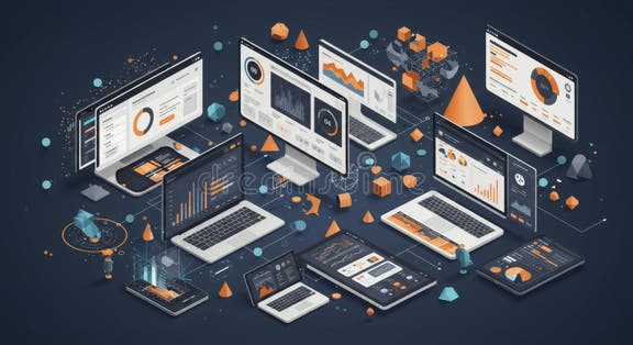 Data Visualization Interface Design and Geometric Shapes Illustration ...