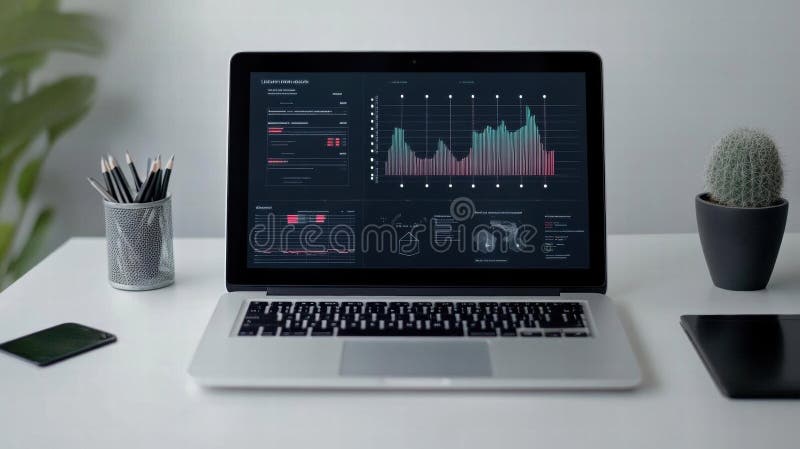 Data Visualization on Laptop, a Modern Workplace Scene Stock Photo ...