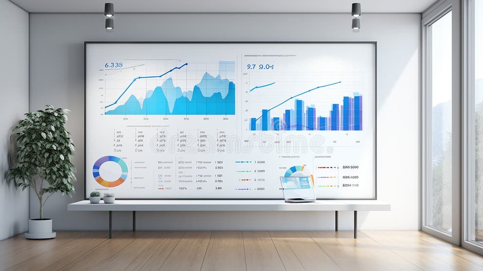 Data Visualization: Large Canvas Frame with Graphs and Charts in Room Setting Stock Image ...