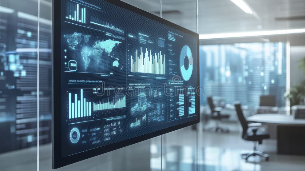Data Visualization on a Large Digital Screen in a Modern Office Stock ...