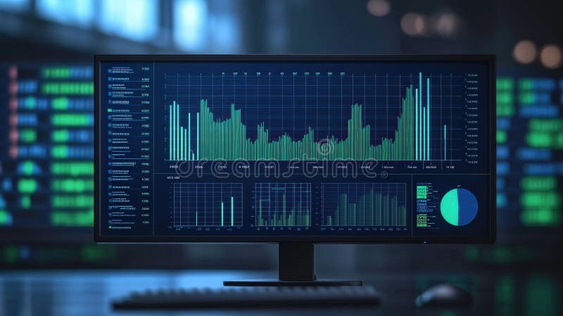 Data Visualization on Multiple Screens Stock Illustration ...