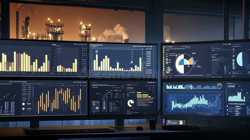 Control Room Monitoring Industrial Plant Operations with Charts and ...
