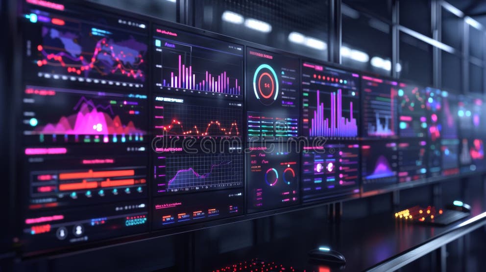 Data Visualization Showcasing Vibrant Charts and Graphs in a High Tech ...