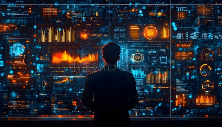 Data Visualization Specialist Observing Complex Analytics and Information Stock Illustration ...