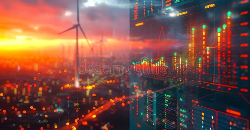 Data Visualization at Sunset Over a City Skyline Stock Image - Image of ...