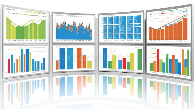 Data Visualization Tools Display Various Charts and Graphs for Business ...