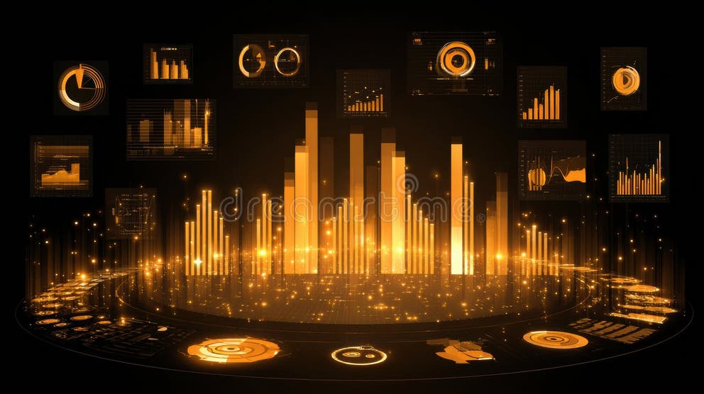 Data Visualization Trends Showcasing Golden Bars and Graphs in a Dark ...