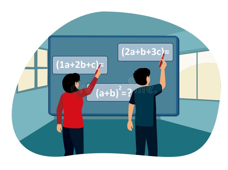 Data Visualizations on Interactive Whiteboard. Two Students Solving ...