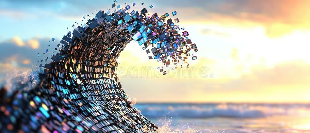 Data Waves Crashing on Shore Symbolize Information Overload and ...