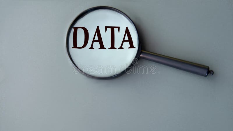 DATA - Word on Grey Background with Magnifying Glass Close-up Stock ...