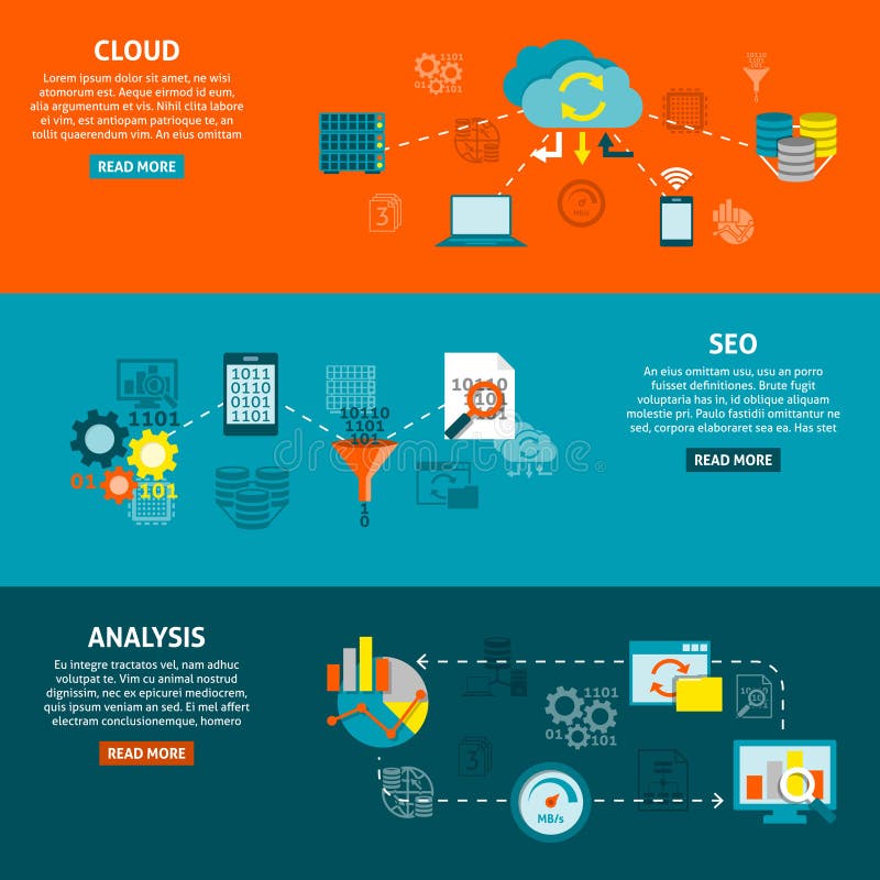 Database Analytics Flat Horizontal Banners Set Stock Vector ...