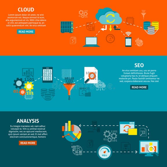 Database Analytics Flat Horizontal Banners Set Stock Vector ...