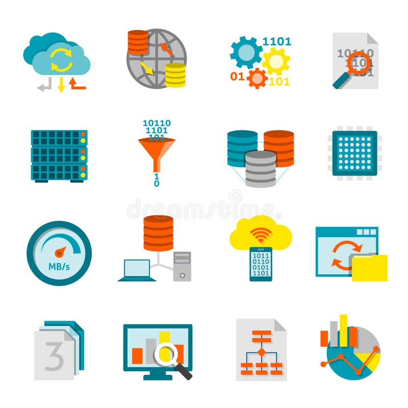 Database Analytics Flat Icons Set Stock Vector - Illustration of mobile ...