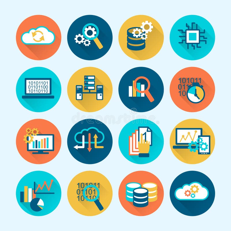 Database Analytics Icons Flat Stock Vector - Illustration of hard ...