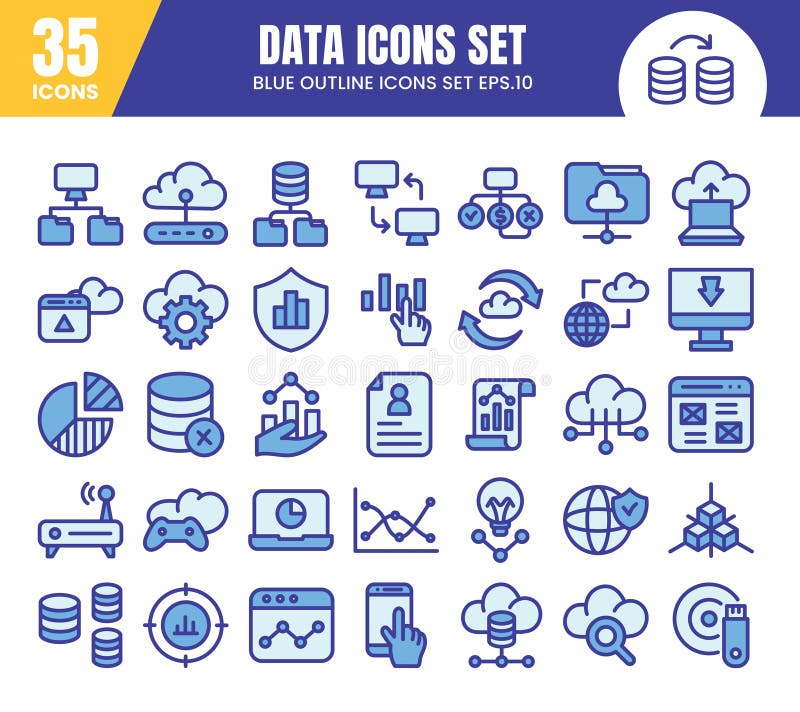 Database Blue Color Outline Icons Set.Data Analysis, Statistics,web ...