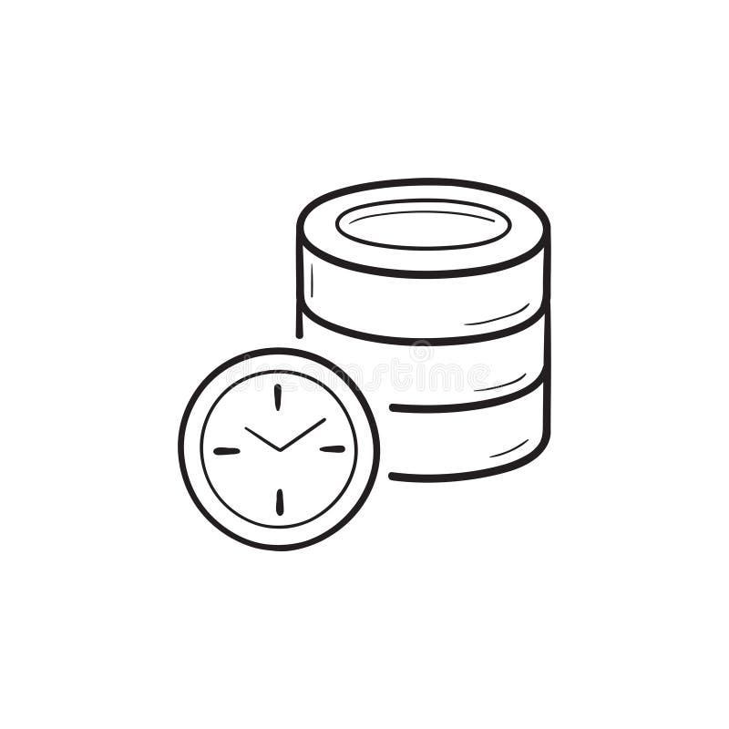 Database with Clock Hand Drawn Outline Doodle Icon. Stock Vector ...