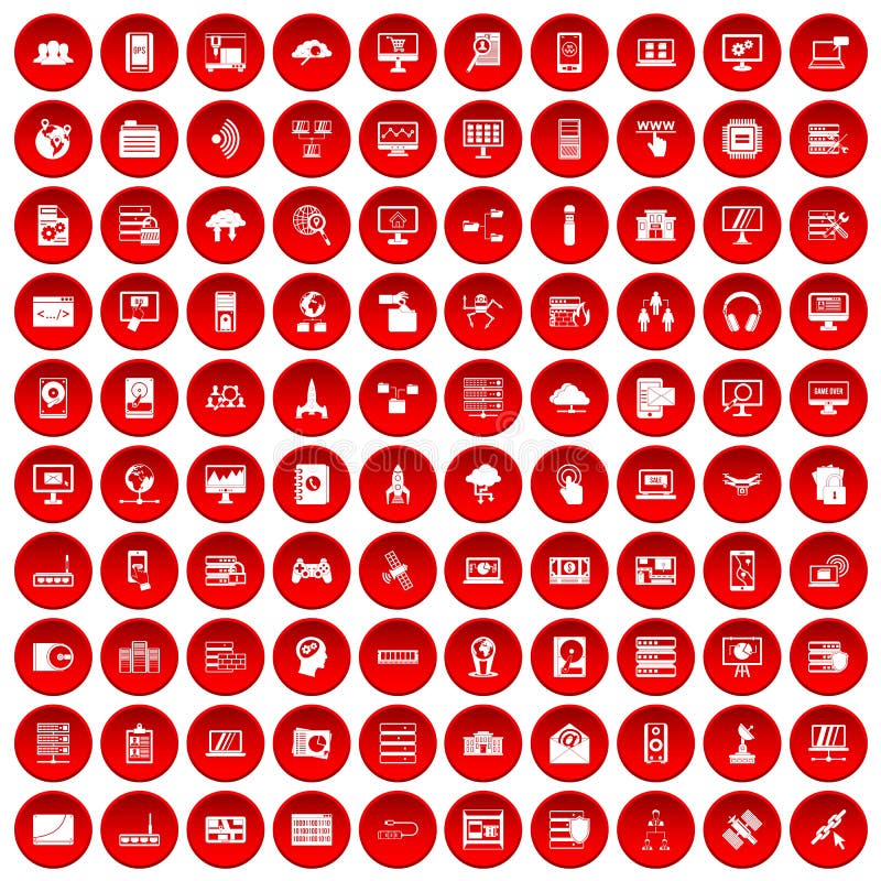 100 Database and Cloud Icons Set Red Stock Vector - Illustration of ...