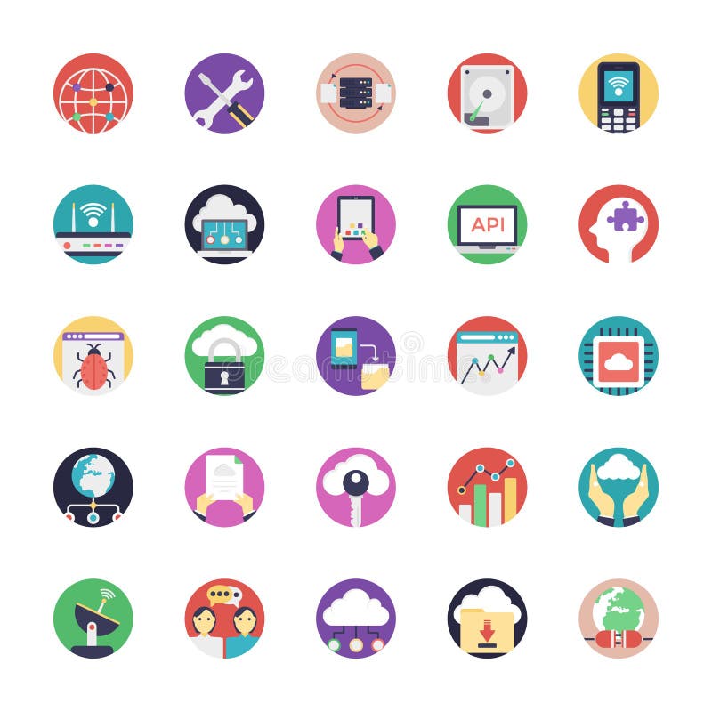 Cloud Technology Icons Set. Stock Vector - Illustration of database ...