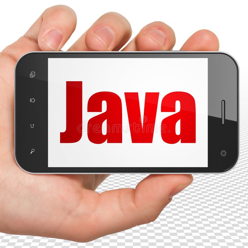Database Concept: Hand Holding Smartphone with Java on Display Stock ...