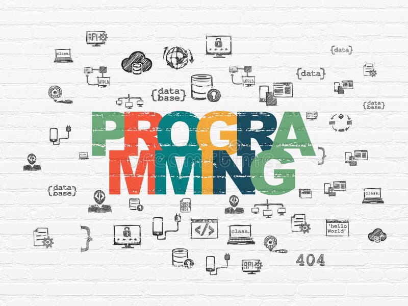 Database Concept: Programming on Wall Background Stock Illustration ...