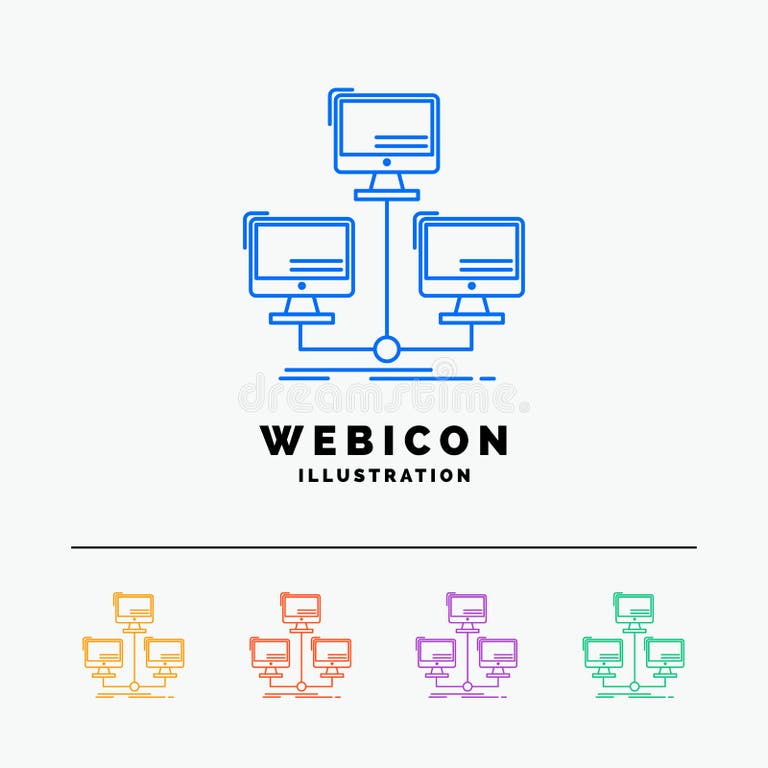 Database, Distributed, Connection, Network, Computer 5 Color Line Web Icon Template Isolated on ...