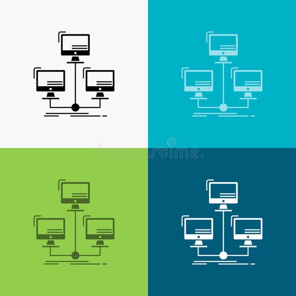 Database, Distributed, Connection, Network, Computer Icon Over Various Background. Glyph Style ...