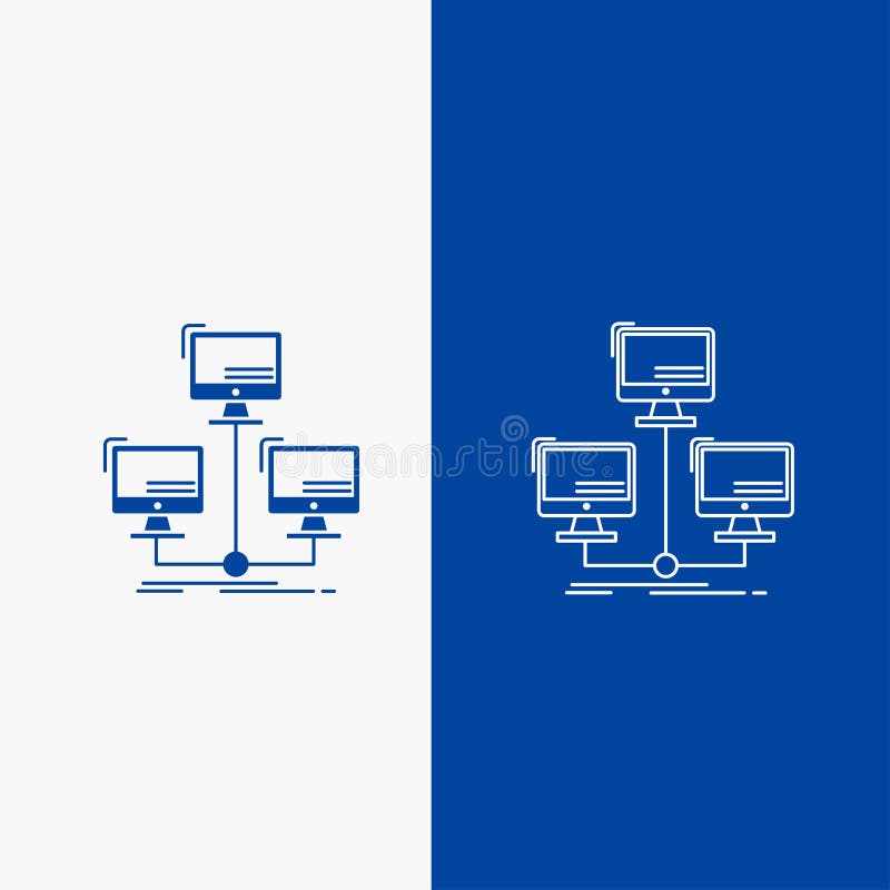 Database, Distributed, Connection, Network, Computer Line and Glyph Web Button in Blue Color ...