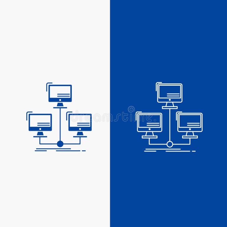 Database, Distributed, Connection, Network, Computer Line and Glyph Web Button in Blue Color ...