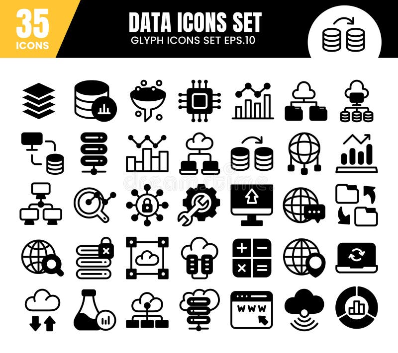 Database Glyph Icons Set.Data Analysis, Statistics,web Signs Collection Stock Illustration ...