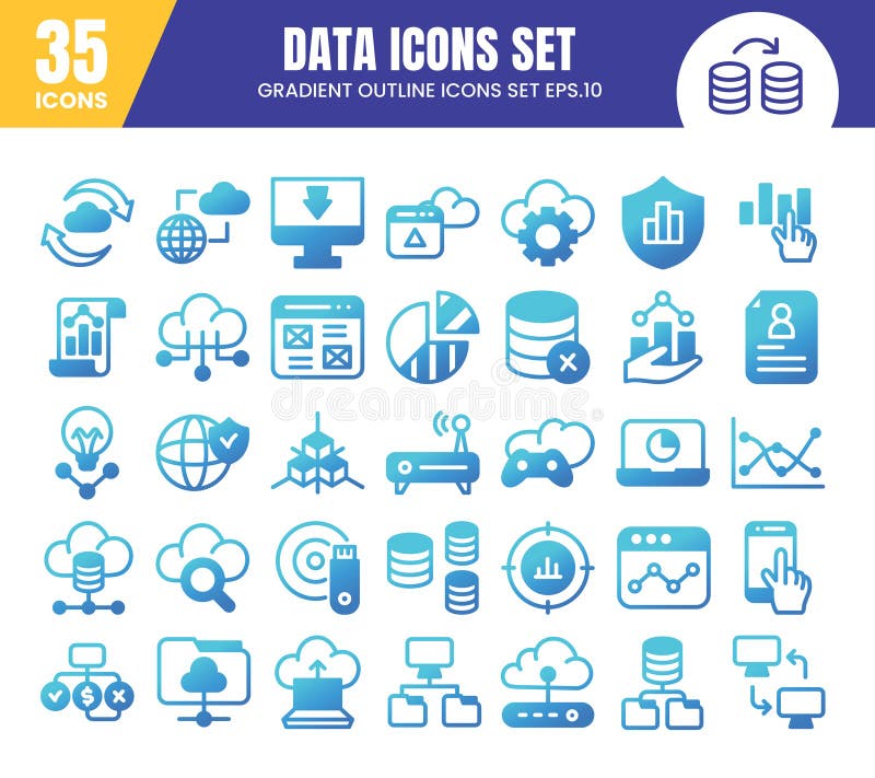 Database Gradient Icons Set.Data Analysis, Statistics, Analytics Web Signs Collection Stock ...