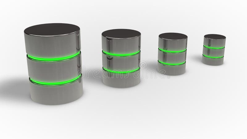 Database Growth Concept. Four Metal Icon with Green Glow. Stock ...