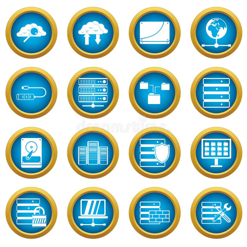 Database Icons Blue Circle Set Stock Vector - Illustration of hosting ...