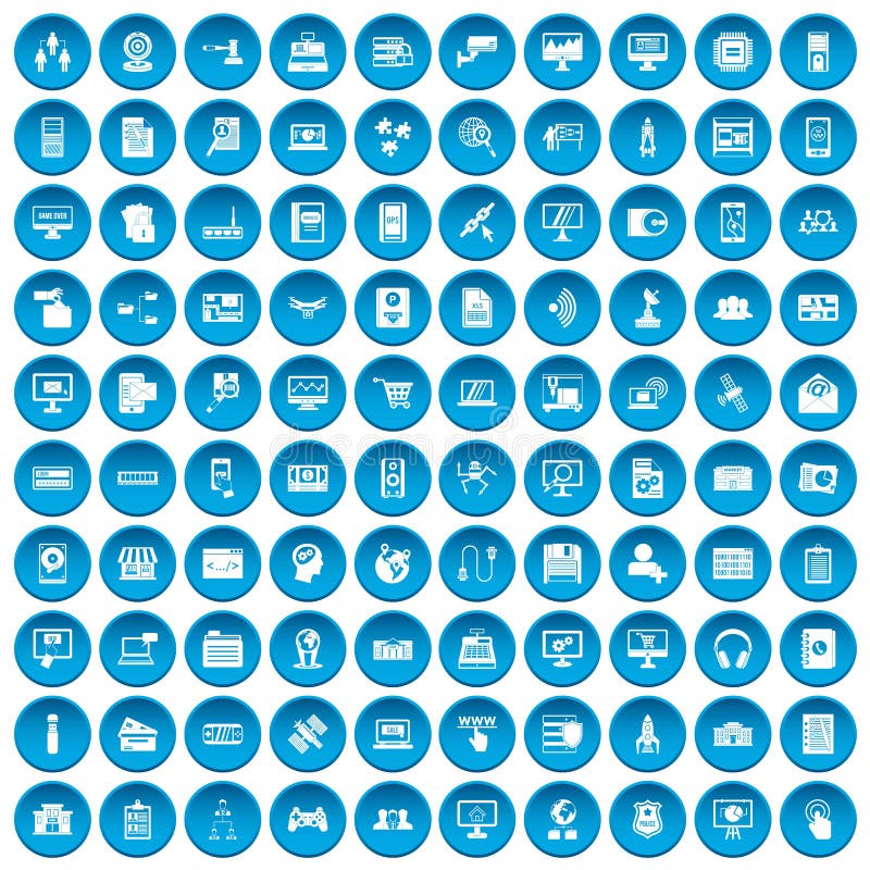 100 Database Icons Set Blue Stock Vector - Illustration of icons ...