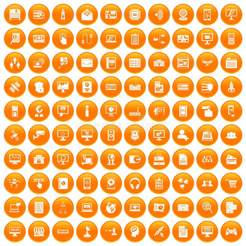 100 Database Icons Set Orange Stock Vector - Illustration of ...